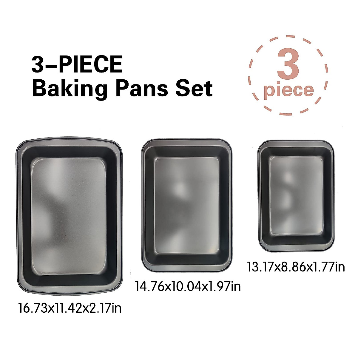 PINVNBY Baking Pans Set,Nonstick Bakeware Set with Baking Sheet, Muffin Pan, Round Cake Pan, Pizza Pan, Kitchen Oven Pan Baking Sheet Set, Complete Carbon Steel Bakeware Set (3 Pieces)