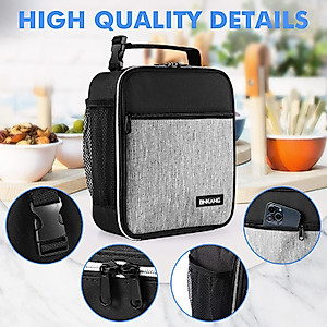Lunch Box Insulated Lunch Bag - Durable Small Lunch Bag Reusable Adults Tote Bag Lunch Box for Adult Men Women (Black with Gray)