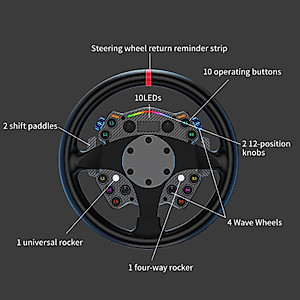 CAMMUS Racing Simulator Steering Wheel C12, Leather Steering Wheel Cover + Multifunction Controls, Real Force Feedback, Magnetic Paddle Shifters, PC High Performance Operation - Black