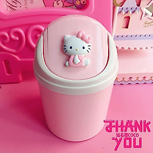 Lovely Girls Pink Kitty Mini-Trash Can ABS Plastic Mini-Garbage Can Waste Bin