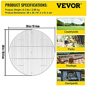 VEVOR Fire Pit Grates, Foldable Round Cooking Grate, Stainless Steel Tight Grid Campfire BBQ Grill with Portable Handle for Outdoor Picnic Party & Gathering, Silver (36 inch-No Handle)