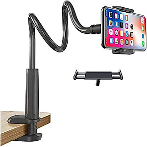 Royall Gooseneck Cell Phone Stand Holder, Tablet Holder for Desk Phone Mount Holder Clip with Grip Flexible Long Arm Gooseneck Bracket Mount Clamp for Desk, Compatible with ipad iPhone