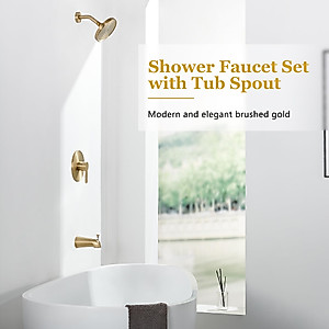 Tohlar Gold Shower Faucet Set with Tub Spout, Bathtub and Shower Faucet Combo Kit, 6-Inch Rain Shower Head and Faucet Set with Valve, Brushed Gold