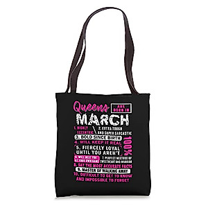 Queens Are Born In March 10 Facts Funny Birthday Tote Bag