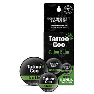 Tattoo Goo Tattoo Balm and Travel Size Balm Bundle, 3/4 oz & .33 oz Tin - Natural Tattoo Aftercare Balm with Beeswax and Cocoa Butter, Soothing Ointment, 2 Pack