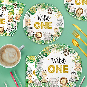 Jungle Safari Baby Shower Decorations Tableware Set Serves 24, Animals Paper Plates, Napkins, Cups, Cutlery for Baby Boy Wild One Birthday Baby Shower Party Supplies