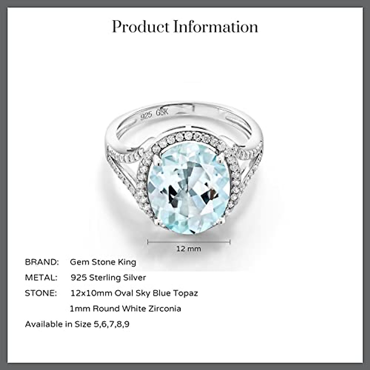 Gem Stone King 925 Sterling Silver 12X10MM Oval Gemstone Birthstone Halo Engagement Ring | Wedding Anniversary Promise Ring For Women | Available In Size 5,6,7,8,9