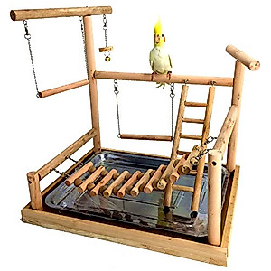 Mrli Pet Large Parrots Playstand Bird Playground Wood Perch Gym Stand Playpen Bird Ladders Exercise Playgym with Feeder Cups for Electus Cockatoo Parakeet Conure Cockatiel Exercise Toy