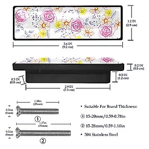4 Pack 3.6In Double Holes Pulls Handles, Beautiful Flower Print Decorative Kitchen Cabinet Dresser Drawer Closet Cupboard Door knobs Handles Pulls for Home Bedroom Bathroom