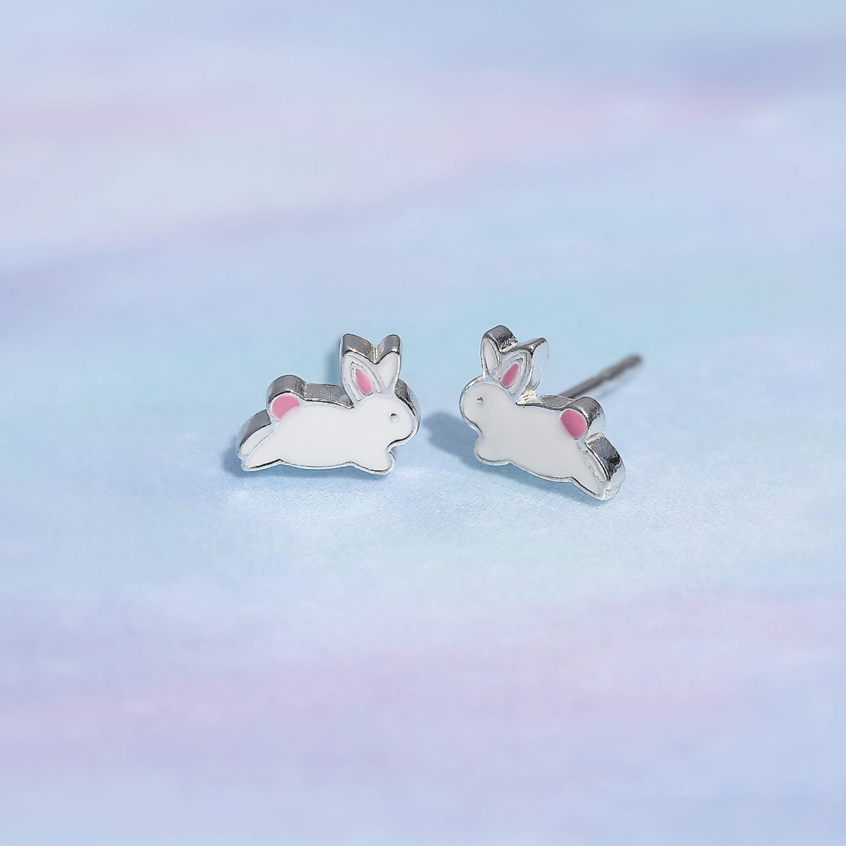Boma Jewelry Sterling Silver Enamel White Bunny Rabbit Stud Earrings