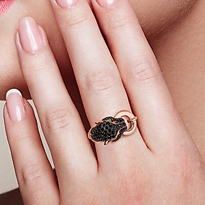 Santuzza Panther Ring 925 Sterling Silver Leopard Rings Cubic Zirconia Green Spinel Jaguar Jewelry (8, Black)