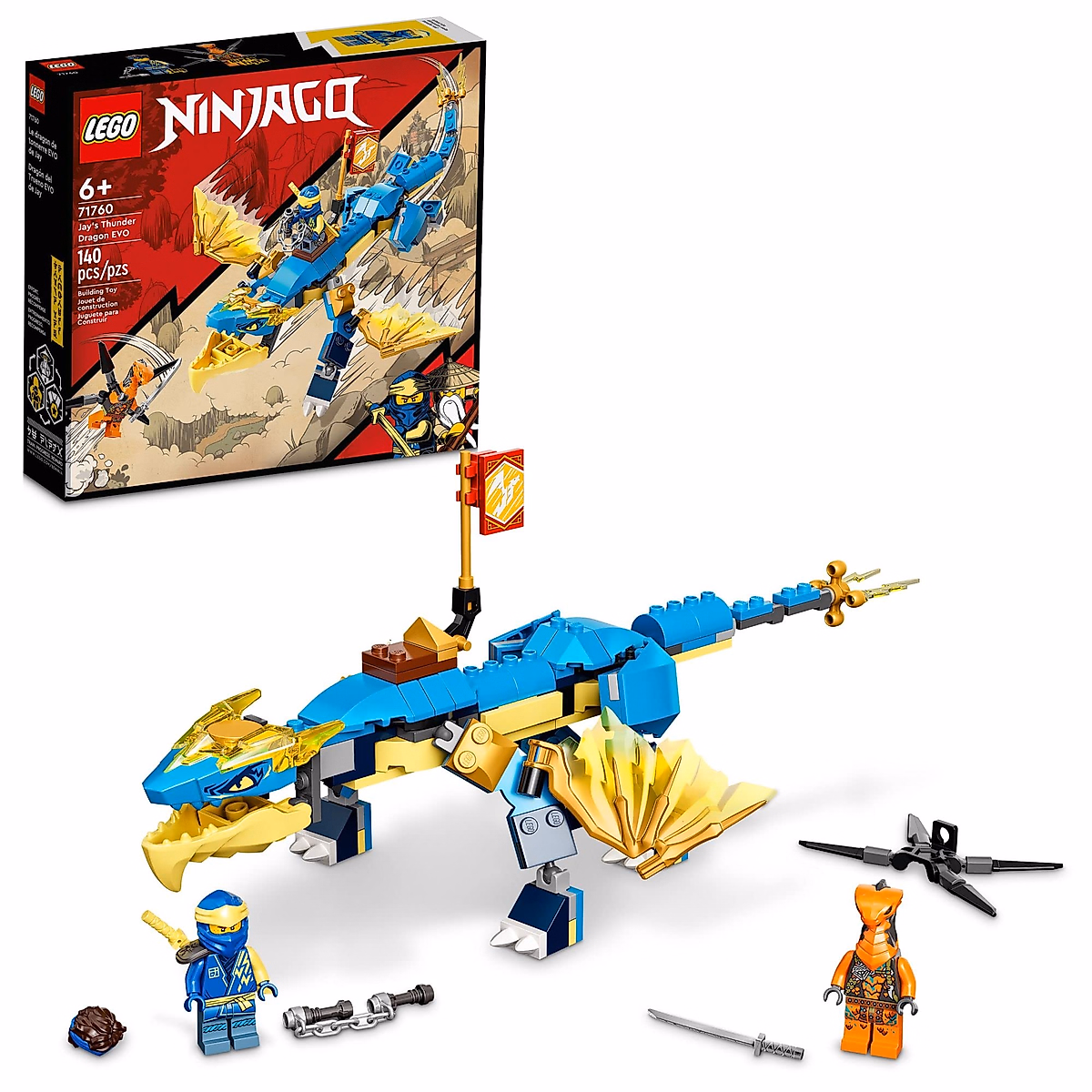 LEGO NINJAGO Jay’s Thunder Dragon EVO 71760 - Toy Figure and Viper Snake Set with Minifigures, Collectible Speed Mission Banner, Ninja Battle Adventure, Great Gift for Kids 6 Plus Years Old