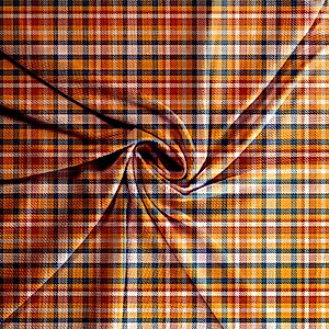 Fall Navy Gold Plaid Liverpool Bullet Fabric Textured Knit Jersey 4 Way Stretch - 6 Inch Strip