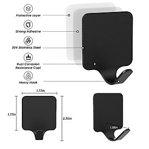 JYIFUBC Adhesive Hooks,Durable Adhesive Wall Hooks,Waterproof Stainless Steel Sticky Hooks for Hanging Bathroom Kitchen Home- Blcak-8 Pcs