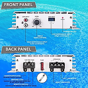 Pyle Hydra Marine Amplifier - Upgraded Elite Series 240 Watt 4 Channel Audio Amplifier - Waterproof, 4-8 Ohm Impendance, GAIN Level Controls, RCA Stereo Input & LED Indicator (PLMRA120)