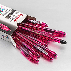 Pentel R.S.V.P. Razzle-Dazzle Ballpoint Pen, Medium Line, Pink Barrel, Black Ink, Box of 12 (BK91RDP-A)