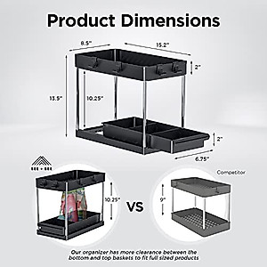 2-Tier Undersink Organizer, Cabinet Storage for Kitchen and Bathroom, Sliding Drawer Storage Organizer, With Adjustable Hooks, Dividers, External Handles, Multi-Purpose Undersink Storage Shelf-2 Pack