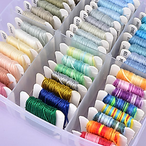 VICOVI Embroidery Thread Kit Including 200 Skeins Embroidery Floss 30 Skeins White & Black Embroidery Thread Cross Stitch Tool for Friendship Bracelets Arts DIY Crafts with 4-Tier Transparent Box