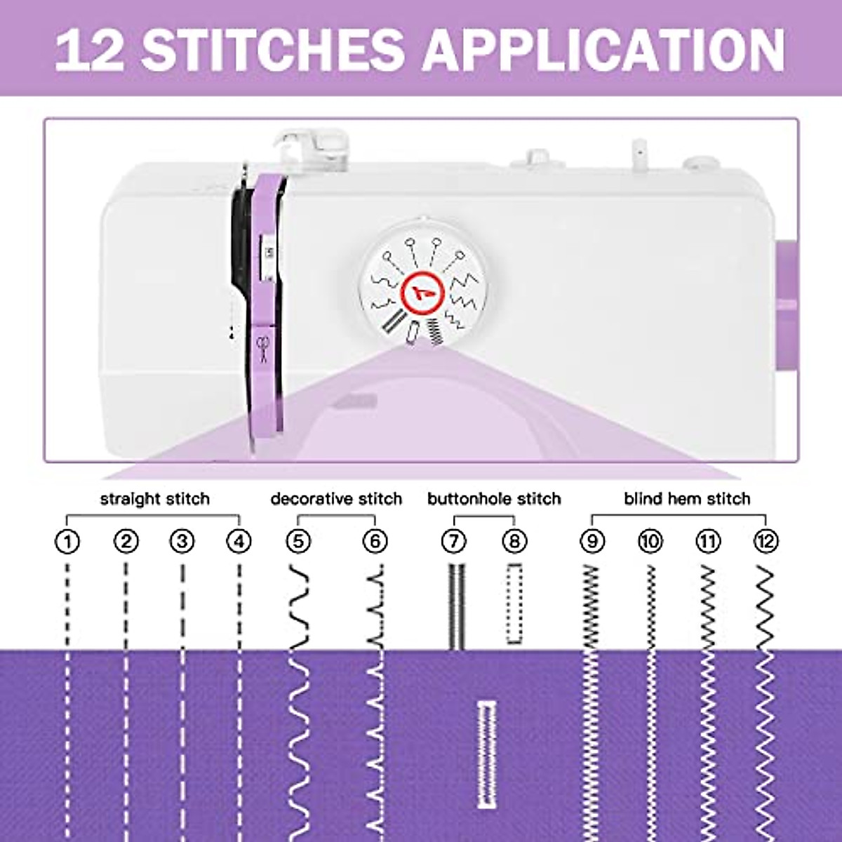Sewing Machine - Mini Sewing Machine for Beginners and Kids with 12 Built-in Stitches, Portable Sewing Machine with Adjustable 2 Speed and Foot Pedal Control, Perfect for Arts,Crafts & Sewing Projects