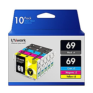 Uniwork Remanufactured 69 Printer Ink Cartridges Replacement for Epson 69 T069 for Stylus C120 CX5000 CX6000 CX8400 CX9400 NX215 NX305 NX400 NX410 NX415 NX515 Workforce 1100 30 310 615 Printer 10 Pack