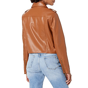 The Drop Women's Heather Faux Leather Moto Jacket, Cognac, XXL, Plus Size