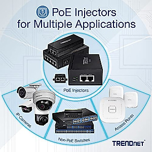 TRENDnet Gigabit Power Over Ethernet Plus Injector, PoE+ (30W) Power Network Distances Up to 100M (328 ft.), Black, TPE-115GI (Pack of 1)