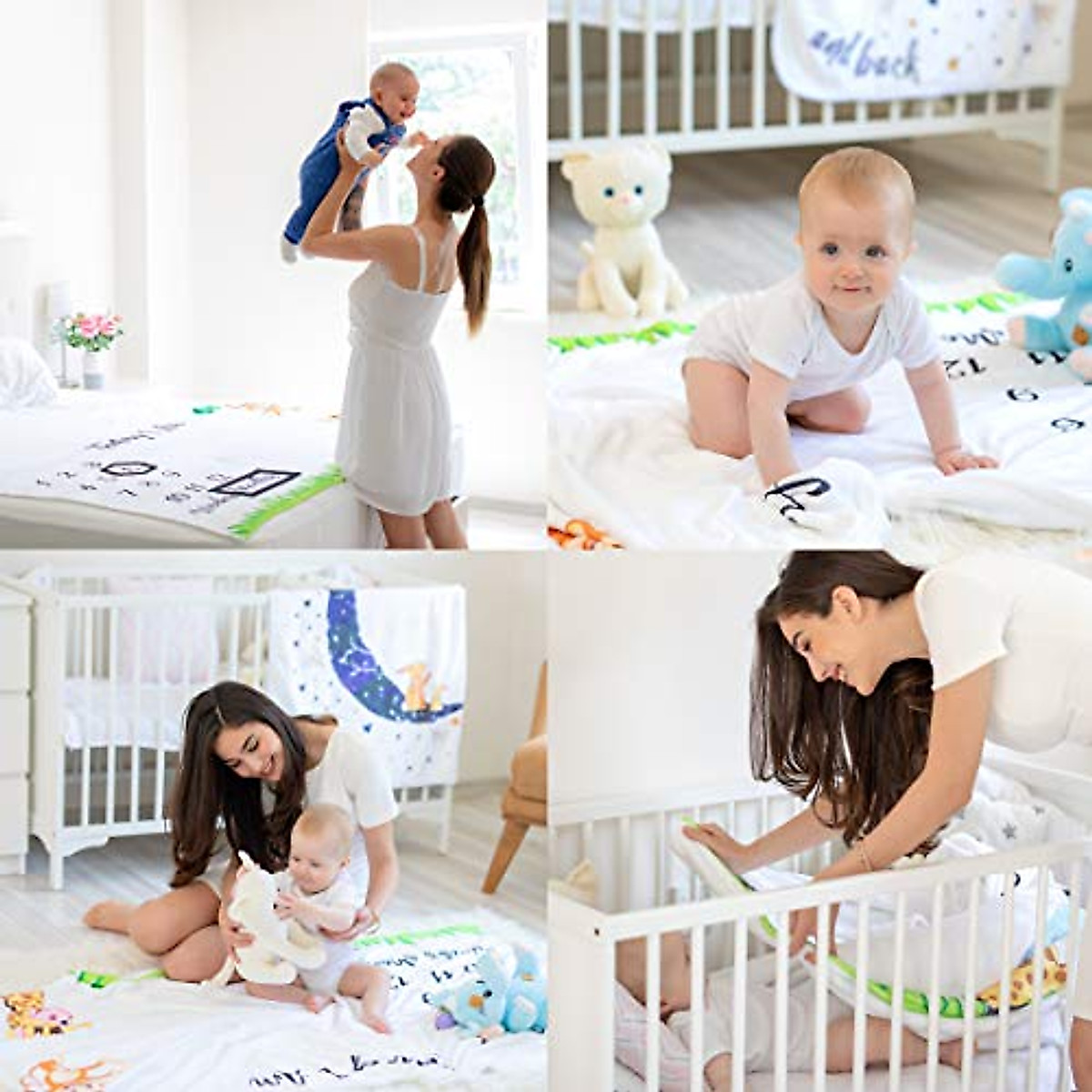 Baby Monthly Milestone Blanket | for Newborn Boy or Girl, Unisex | Month Blanket Baby for Pictures | Jungle Safari, Giraffe & Monkey Theme | Personalized Shower Gifts New Moms | Track Age & Growth