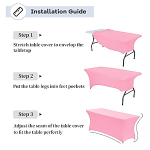 KSK 6 FT Pink Spandex Stretchable Table Cover, Wrinkle Resistant Washable Rectangular Fitted Table Cloths for Parties, Banquet, Massage Bed, Wedding and Festival