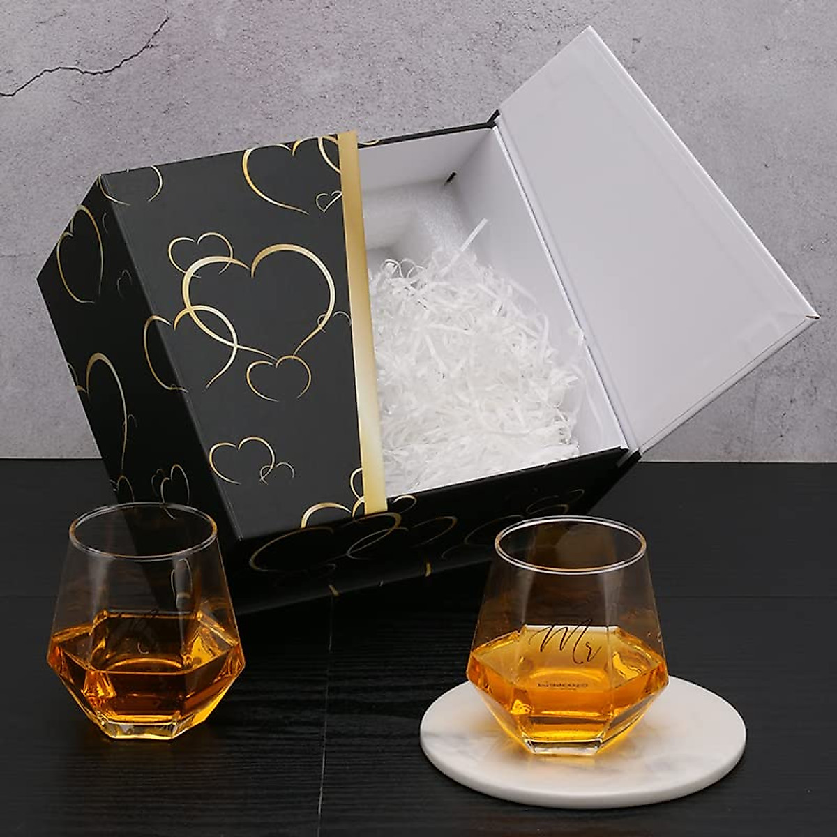 Mascoto Mr and Mrs Whiskey Glass Gift Set, Best Gift for wedding, Engagement, Anniversary, Couples, His and Hers, Bride and Groom, Valentines and Christmas Gifts - Set of 2, 10 oz
