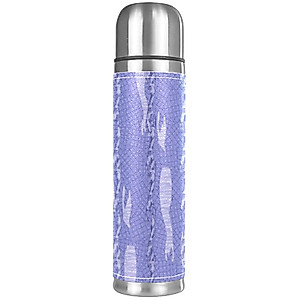 Stainless Steel Leather Vacuum Insulated Mug Abstract Thermos Water Bottle for Hot and Cold Drinks Kids Adults 16 Oz