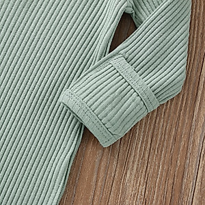 Infant Boys Girls Clothes Set Newborn Baby Romper Hat Ribbed Knit Long Sleeve Button Solid Bodysuit Jumpsuit (Blue, 0-3 Months)