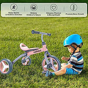 XIAPIA 4 in 1 Tricycle for Toddlers Age 2-5, Folding Toddler Bike& Toddler Tricycle& Baby Balance Bike with Adjustable Seat and Detachable Pedal, Ride-on Toys for 2 3 4 5 Years Old Boys Girls Birthday