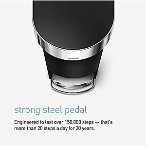 simplehuman 40 Liter / 10.6 Gallon Slim Kitchen Step Trash Can with Liner Rim, Black Plastic