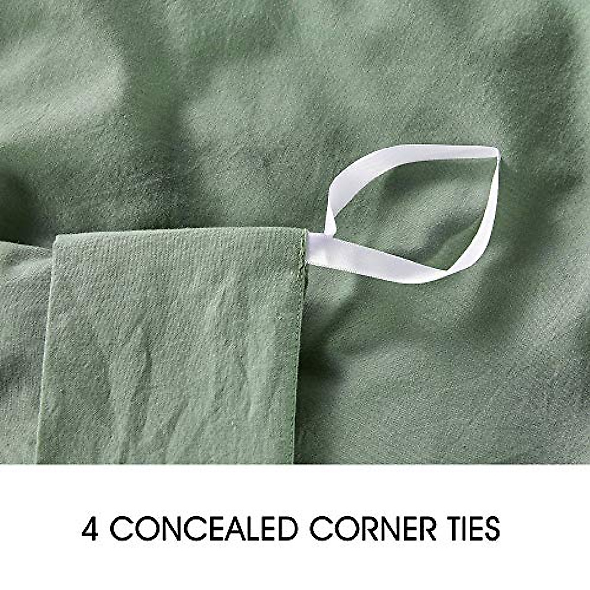 JELLYMONI Green 100% Washed Cotton Duvet Cover Set, 3 Pieces Luxury Soft Bedding Set with Buttons Closure. Solid Color Pattern Duvet Cover Full Size(No Comforter)