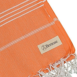 Bersuse 100% Cotton - Anatolia XL Throw Blanket Turkish Towel - 61 x 82 Inches, Orange