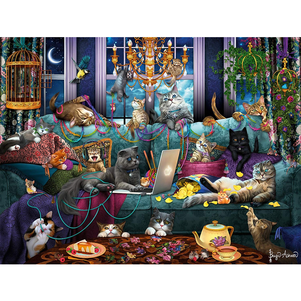 Buffalo Games - Brigid Ashwood - Quarantine Cats - 750 Piece Jigsaw Puzzle For Adults - High Quality Challenging Puzzle Perfect for Game Nights - Finished Puzzle Size is 24.00 x 18.00