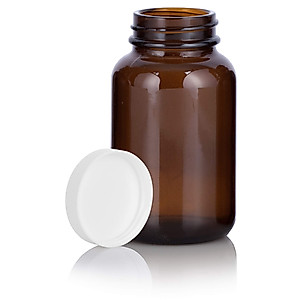 Amber 4 oz Glass Packer Bottle with White Ribbed Lid (6 pack)