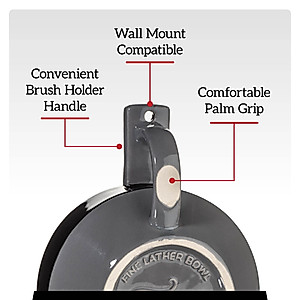 Fine ﻿Mr Lather Bowl, ﻿Gentleman's Ceramic Shaving Cream Bowl, Aerating Ribbed ﻿Texture, Brush Holder, Wall Mount Hole, Dark Bowl for Visual Contrast, Premium Stoneware Construction (Black)