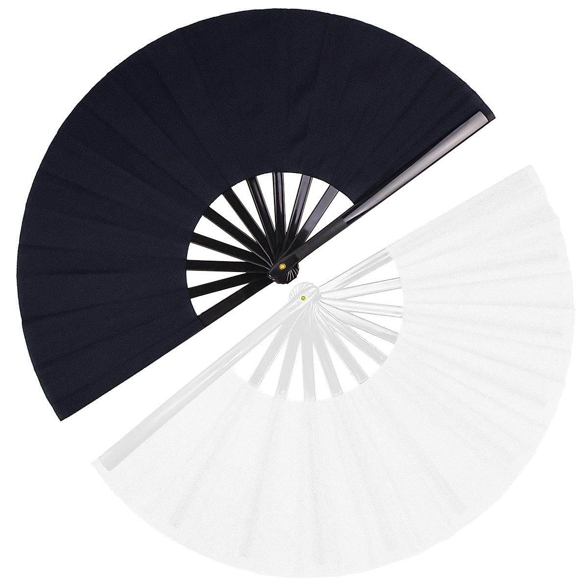 MDDRUIQI Hand Fans for Women Foldable - Rave Fan - 2 Pack Large Folding Fan | Halloween Party Favors - Nylon-Cloth Vintage Retro Fabric Fans Chinese Kung Fu Tai Chi Festival Dance Hand Held Fan