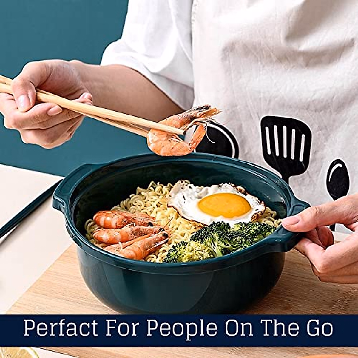 Microwave Safe Ramen Cooker, Ramen Noodle Bowl Easy Mac, Microwave Pasta Ramen Noodle Cooker Bowls with Lids Ideal for Dorm Room Essentials Girls Boys, Dishwasher & Microwave Safe (Medium, Dk.Green)