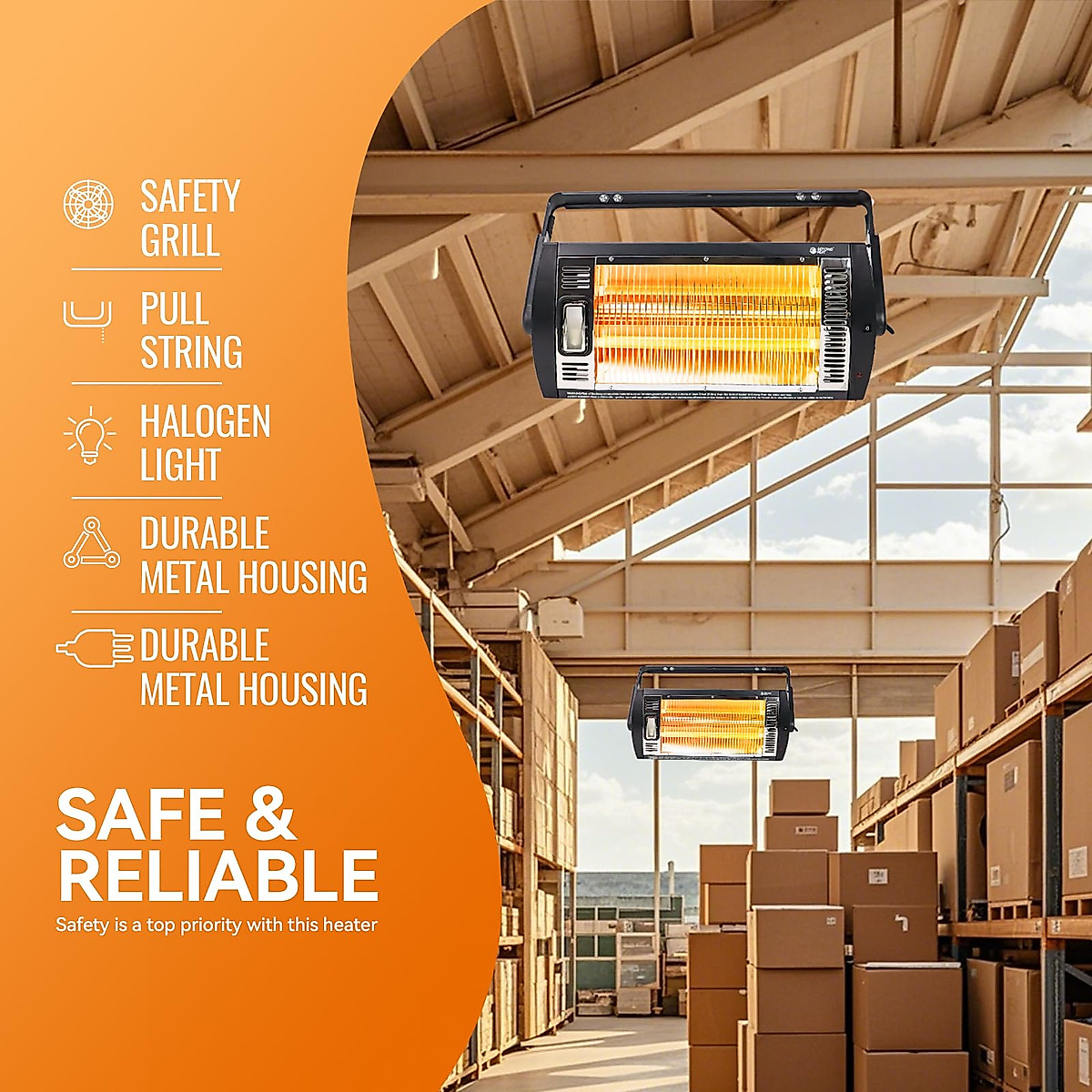 BEYOND HEAT Electric Garage Heater 120V, 750/1500W Ceiling Mount Space Heater for Garage, Shop, Patio with 90° Adjustable Tilt, Dual Quartz Radiant, Safety Metal Grille and Overheat Protection, 2-Pack