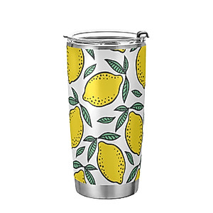 Yasala Tumbler Cute Lemon Pattern Insulated Office Coffee Cup Back to School Beverage Container Travel Mug with Straw and Lid Double Wall Stainless Steel 20oz