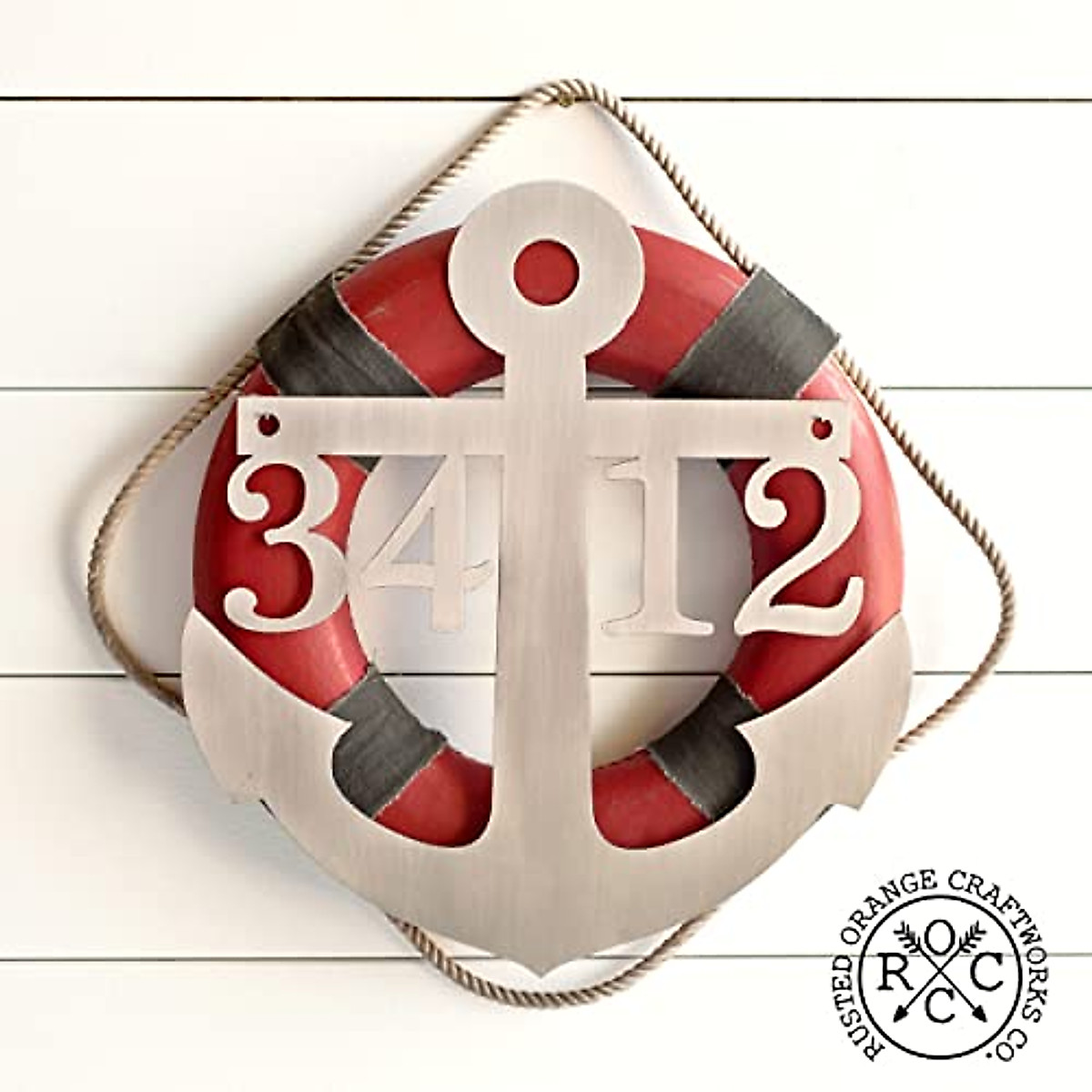 ROCC RUSTED ORANGE CRAFTWORKS Co. - Anchor Address Plaque 15" Coastal House Numbers House Numbers Plaque Beach Nautical House Numbers for Beach House Outside Modern House Numbers Home Address Plaque