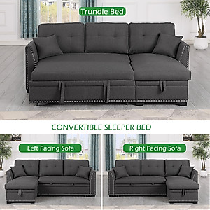 BEEY Convertible Sleeper Sofa Bed, 82" Small Sectional Sofa with Storage Chaise for Small Spaces, L Shaped Couch with Pull Out Bed for Bedroom, Living Room (Dark_Grey)