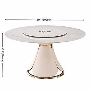 Runboll 59" Sintered Stone Round Dining Table with Detachable Lazy Susan Modern Dinner Table with 31.5" Round Turntable, PU Leather and Metal Pedestal(Not Included Chairs)
