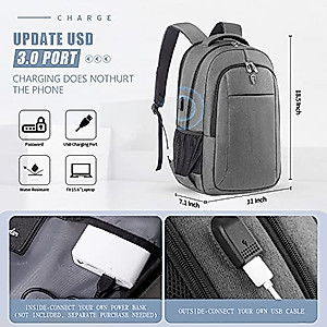 Travel Laptop Backpack, Water Resistant Anti Theft Backpacks Bookbag with USB Charging Port and Lock 15.6 Inch Durable Computer Business College Bag for Men Women Students School, Grey