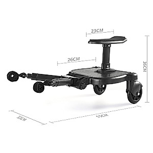 Gdrasuya10 55 x 33 x 36 cm Universal Pram Pedal Adapter, Comfort Wheeled Board Stroller Ride Board with Detachable Seat, Holds Children Up to 25kg