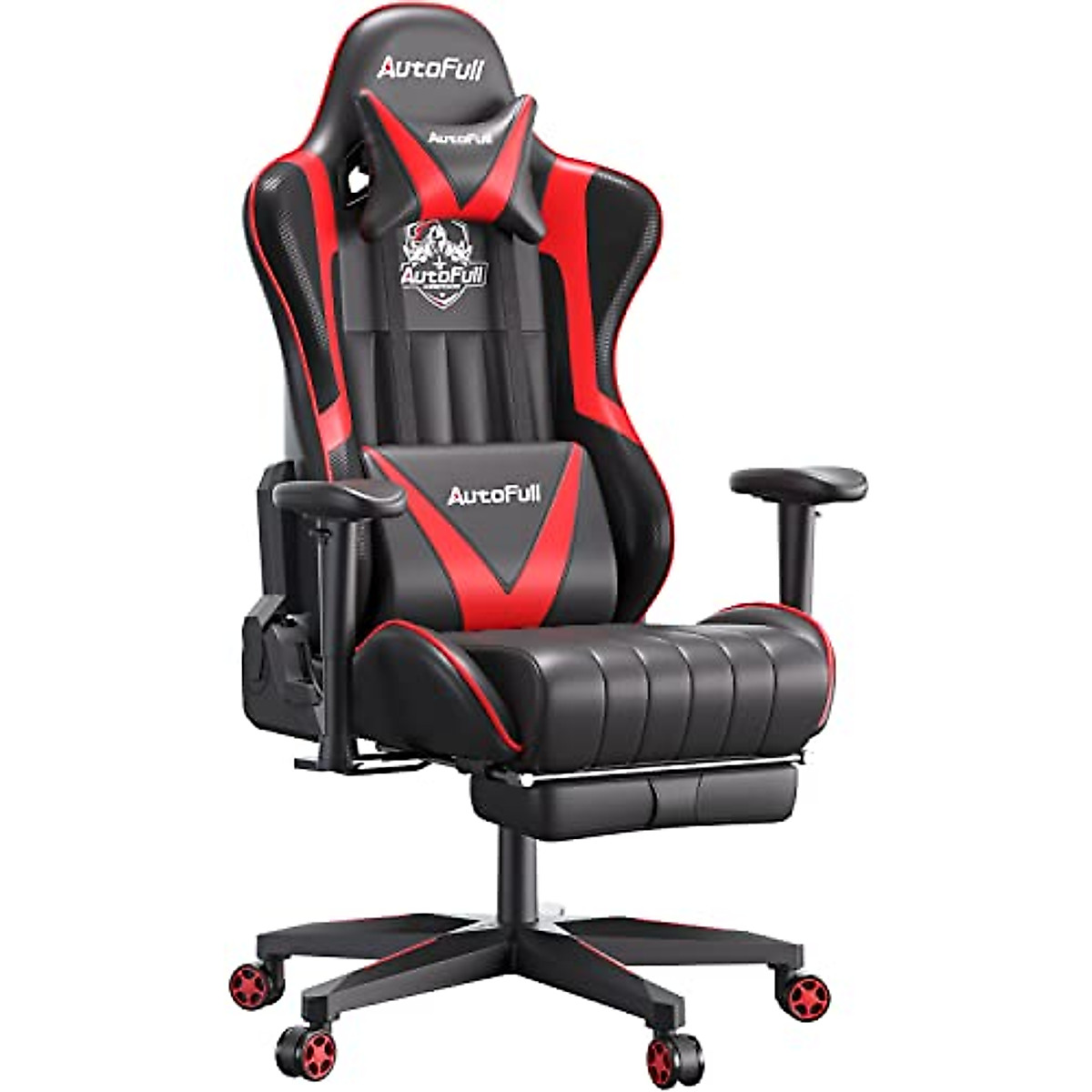 AutoFull C3 Gaming Chair Office Chair Ergonomic Computer Gaming Chair PU Leather with Headrest and Lumbar Support High Back Adjustable Racing Gaming Chair with Footrest(Red)