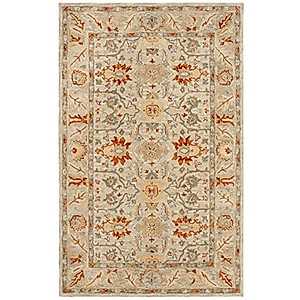 SAFAVIEH Antiquity Collection 4' x 6' Beige / Multi AT63A Handmade Traditional Oriental Premium Wool Area Rug