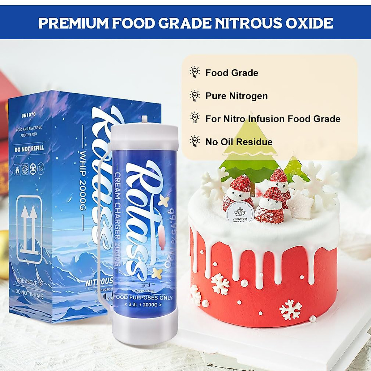 HNAICDU Whipped Cream Charger 2000G 3.3L - Food Grade Aluminum Cream Charger Gas Tank Pure Flavored Nitrous Oxide Tank, for Any Standard Whipped Cream Dispenser (2 Cylinders)